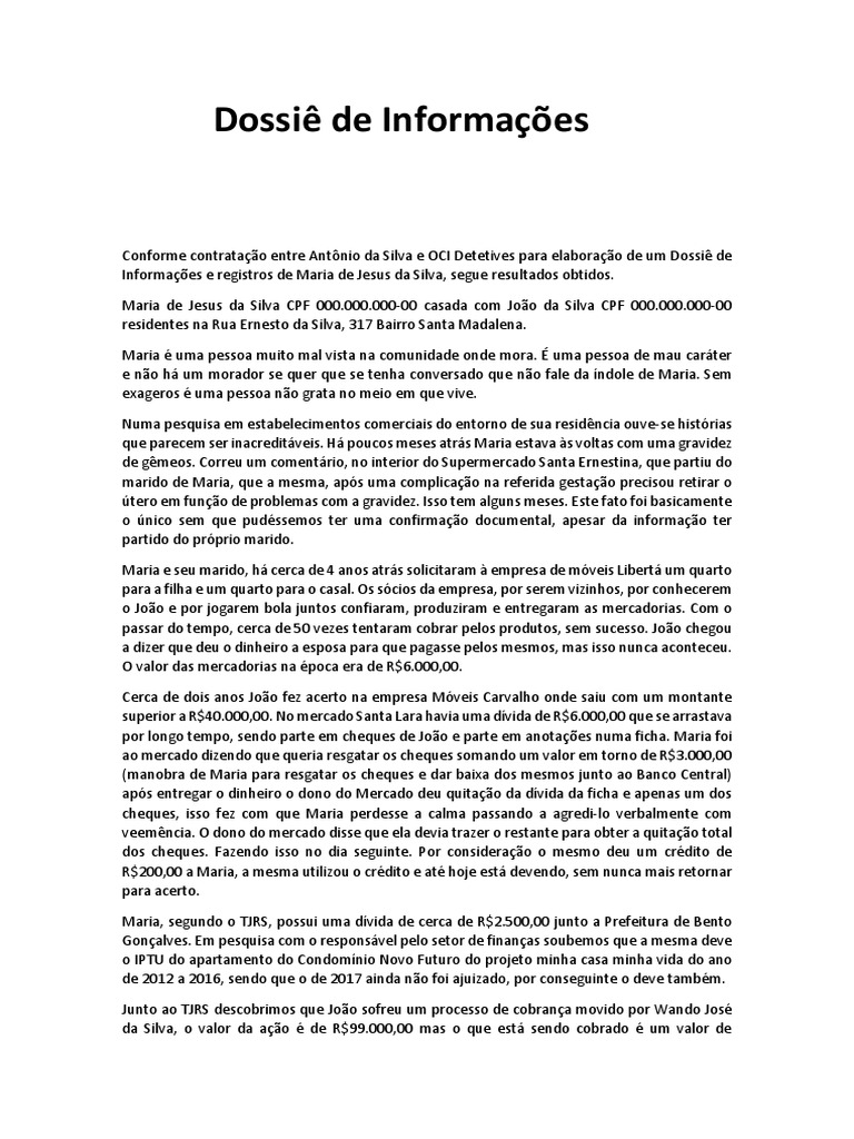 Modelo de Dossiê | PDF | Maria, mãe de Jesus | Crédito