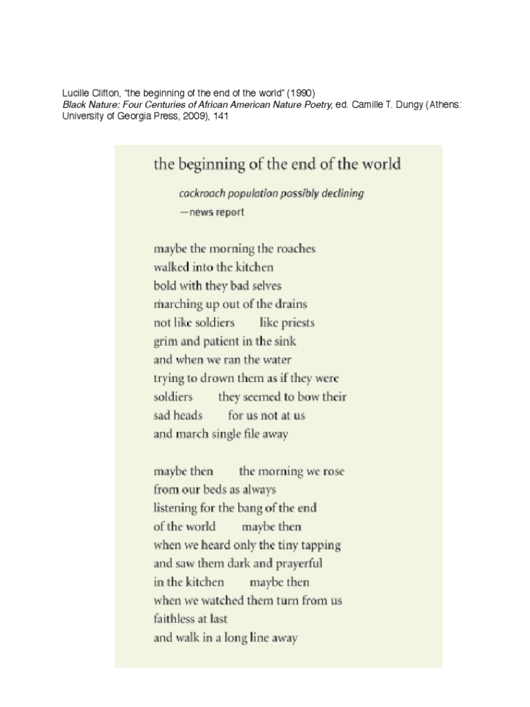 Lucille Clifton, "The Beginning of The End of The World" | PDF