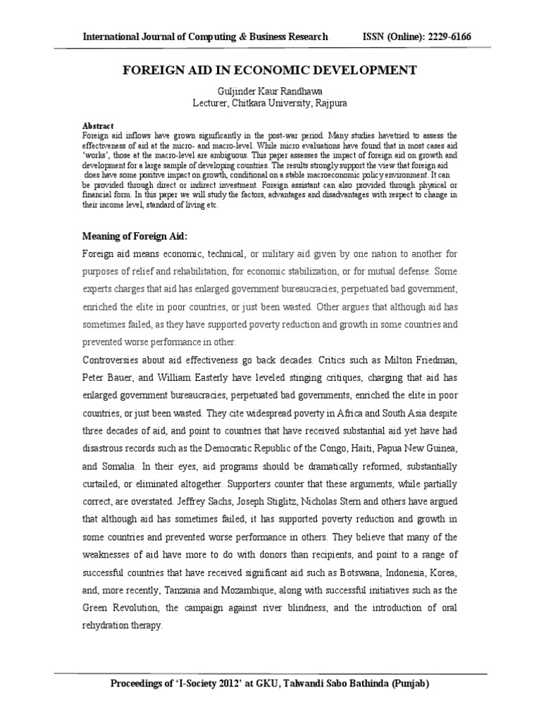 Assessing the Impact of Foreign Aid on Economic Growth and Development ...