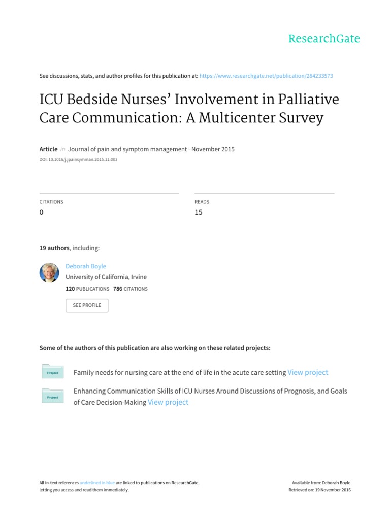 Anderson Et Al JPSM ICU Nurse Survey in Press | PDF | Palliative Care ...