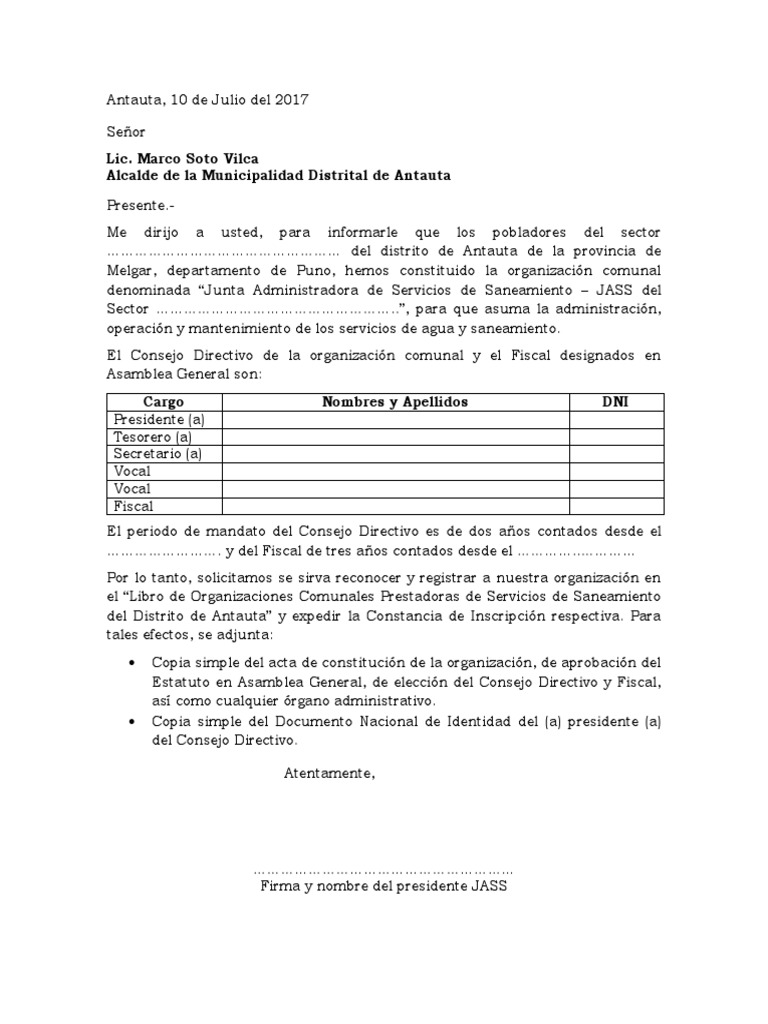 Modelo Solicitud Reconocimiento Jass | PDF