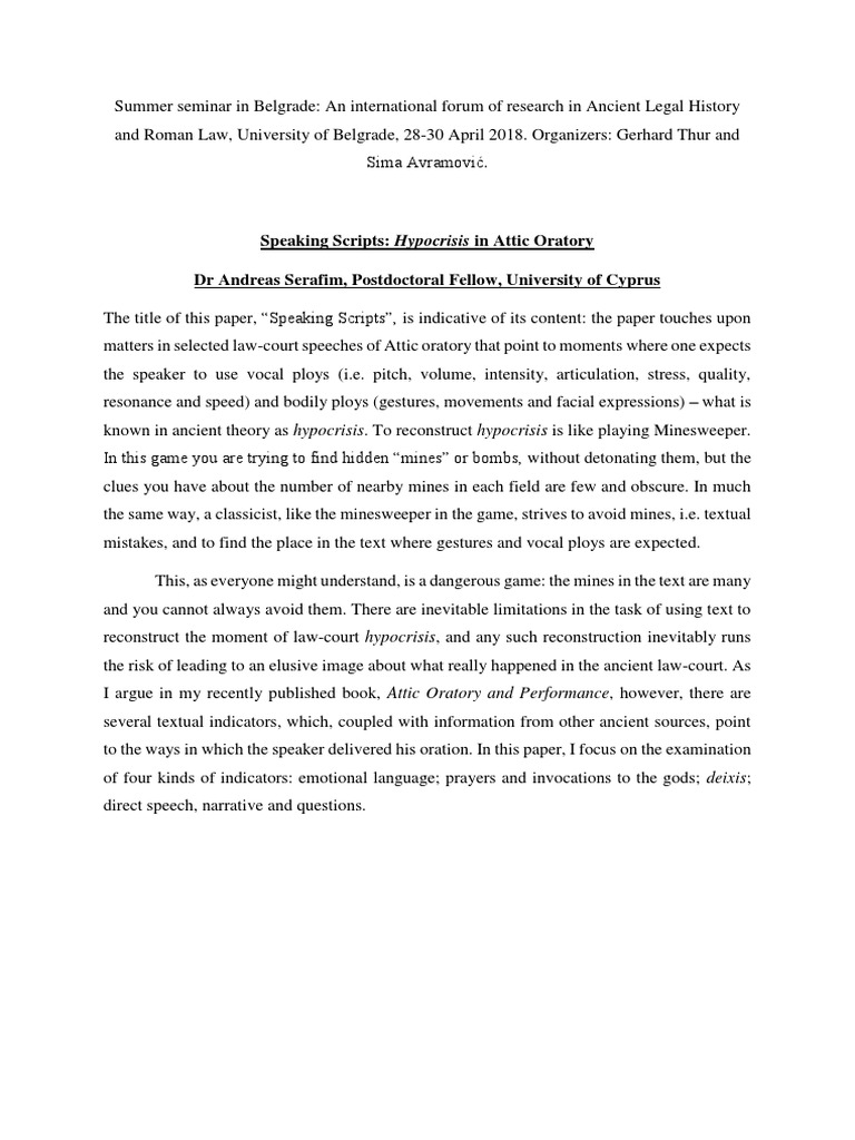 Speaking Scripts Hypocrisis in Attic or PDF | PDF