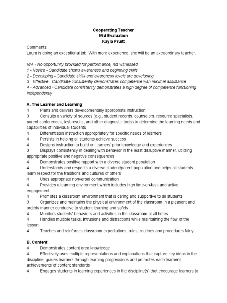 Cooperating Teacher Evaluation | PDF | Differentiated Instruction ...