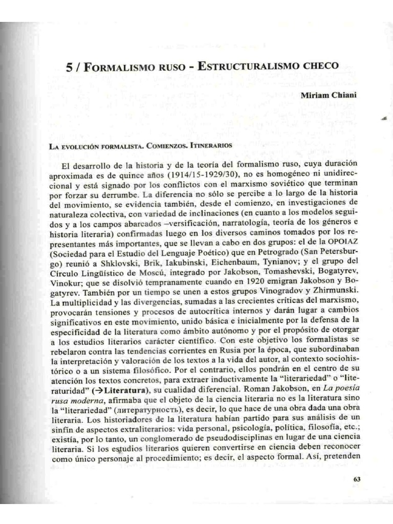 Miriam Chiani, "Formalismo Ruso - Estructuralismo Checo" | PDF ...