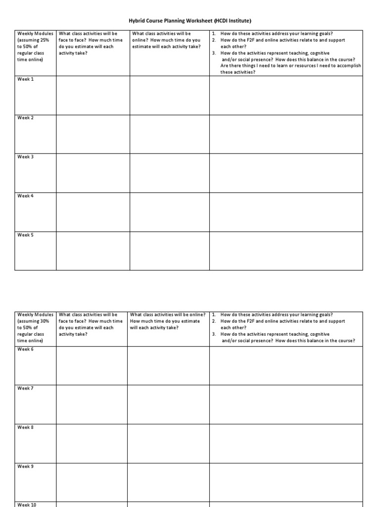 Hybrid Course Planning Worksheet | PDF