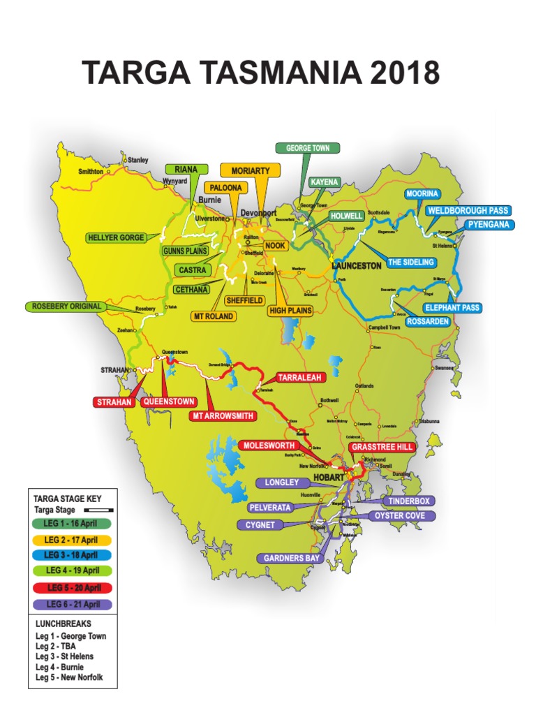 Targa Tasmania 2018 Stage Map | PDF | Tasmania | Automotive Events