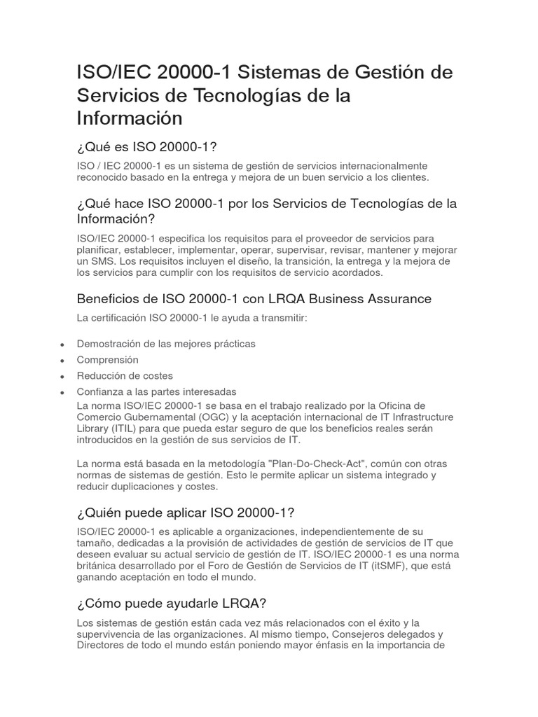 Iso 20000 | PDF | Business | Informática