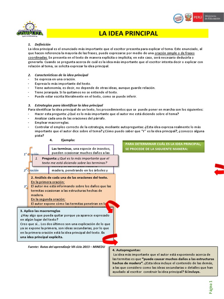 Identificación de la Idea Principal en Textos | PDF | Lectura (proceso ...