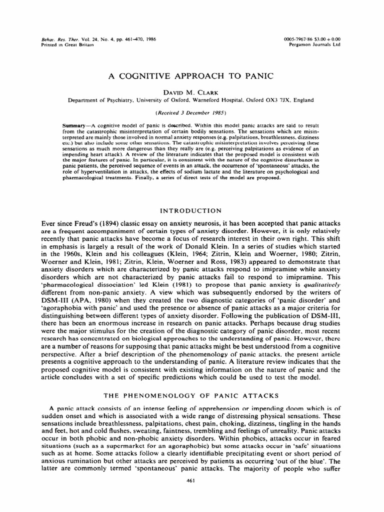 Cognitive Model of Panic Attacks | PDF | Panic Attack | Agoraphobia