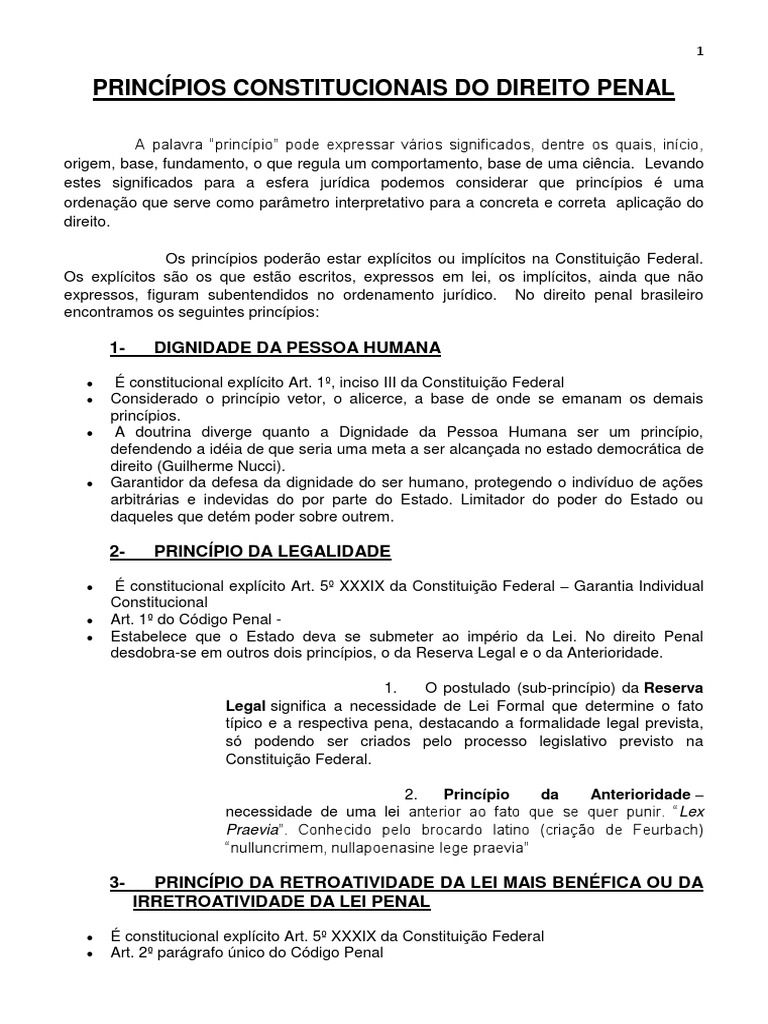 1 Princípios Constitucionais Do Direito Penal Download Grátis Pdf