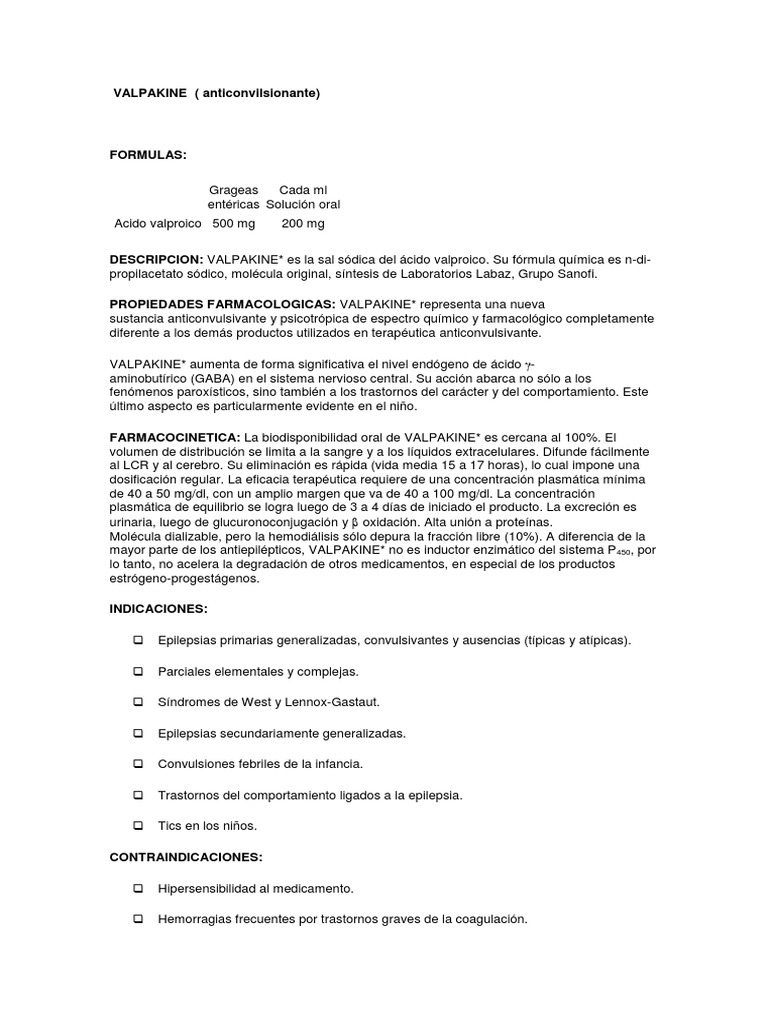 VALPAKINE Anticonvulsionante | PDF | Medicamentos con receta | Epilepsia