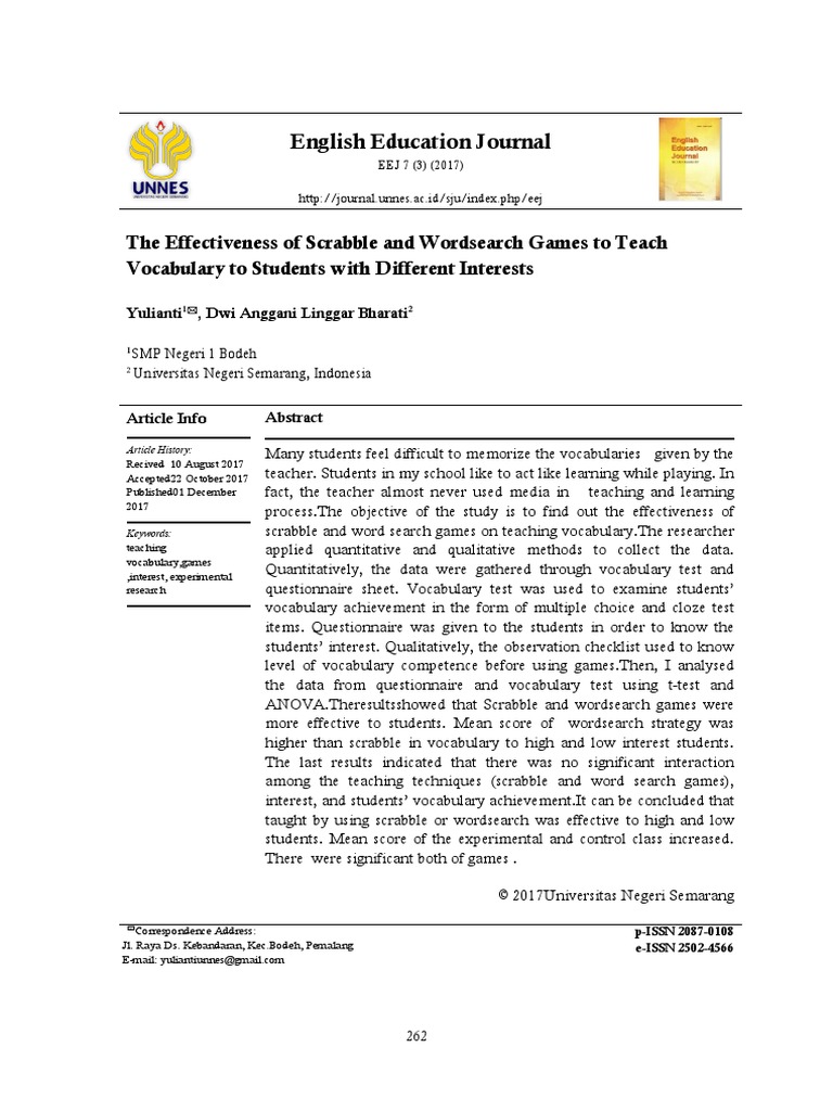 English Education Journal | PDF | Experiment | Vocabulary
