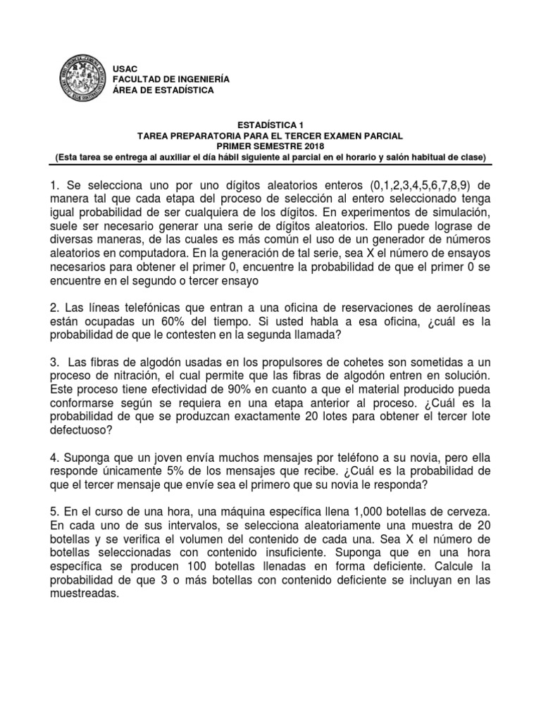 Tarea 3 E1 2018 1s | Descargar gratis PDF | Probabilidad | Science