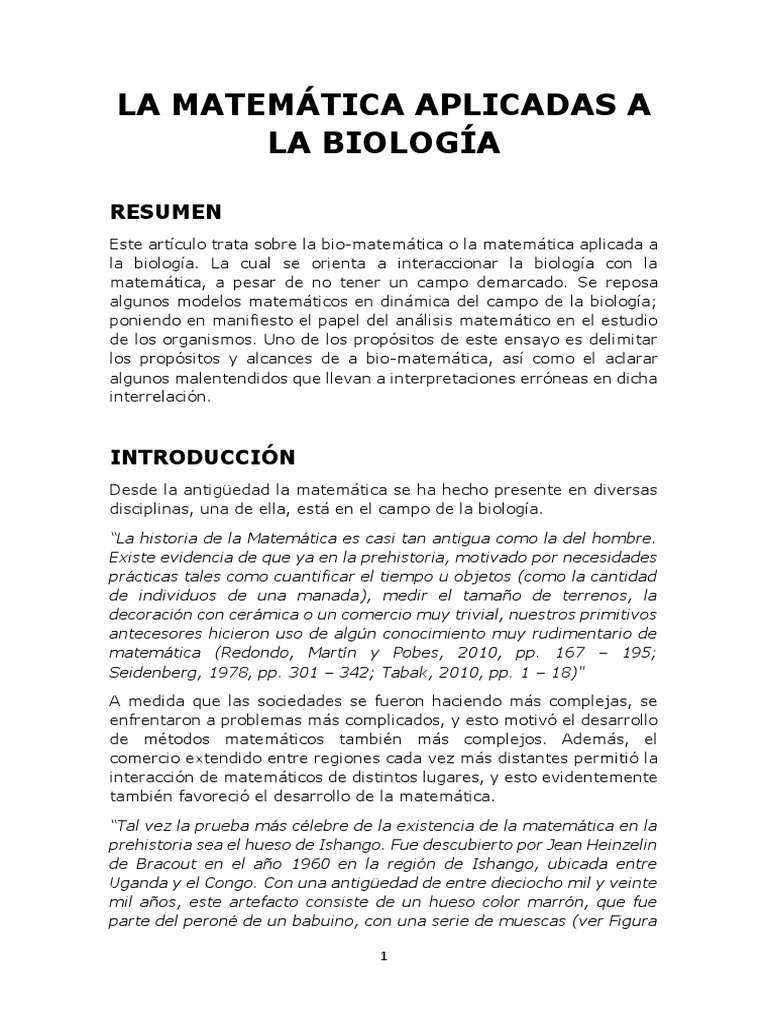 La Matematica Aplicadas a La Biología | Física y matemáticas | Matemáticas