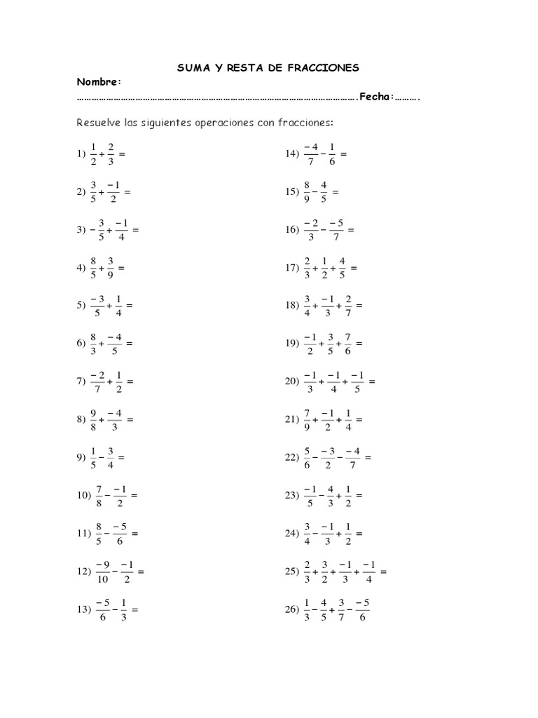 Guia de Sumas y Restas Fracciones | PDF