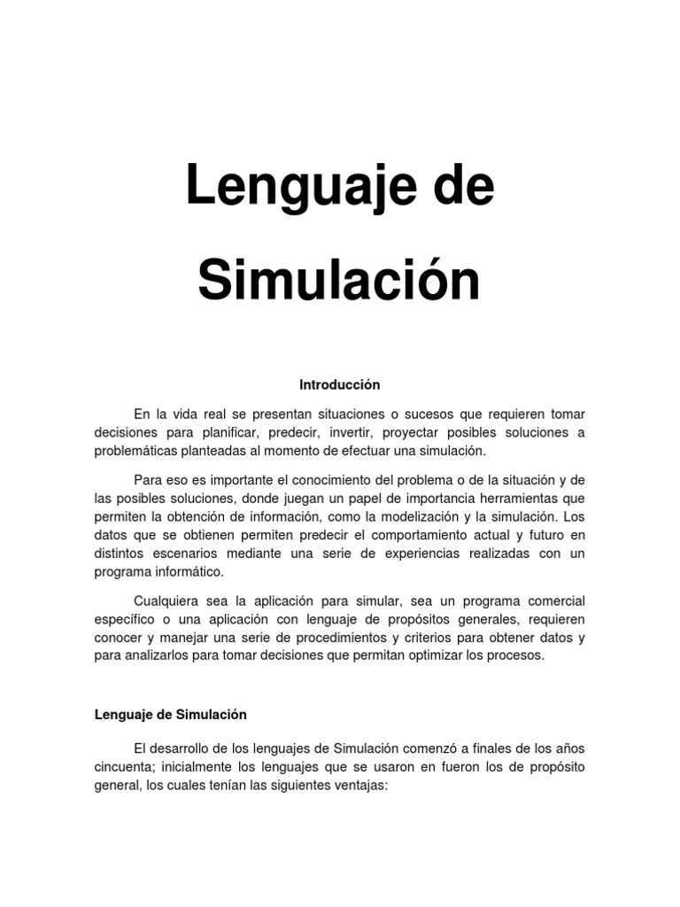 Lenguaje de Simulación | PDF | Lenguaje de programación | Simulación