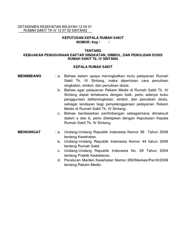 SK Kebijakan Daftar Singkatan Dan Simbol | PDF