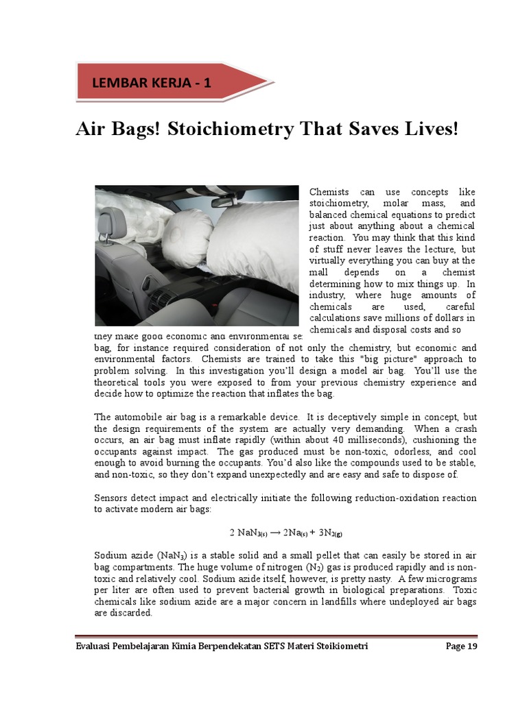 Air Bags! Stoichiometry That Saves Lives!: Lembar Kerja - 1 | PDF