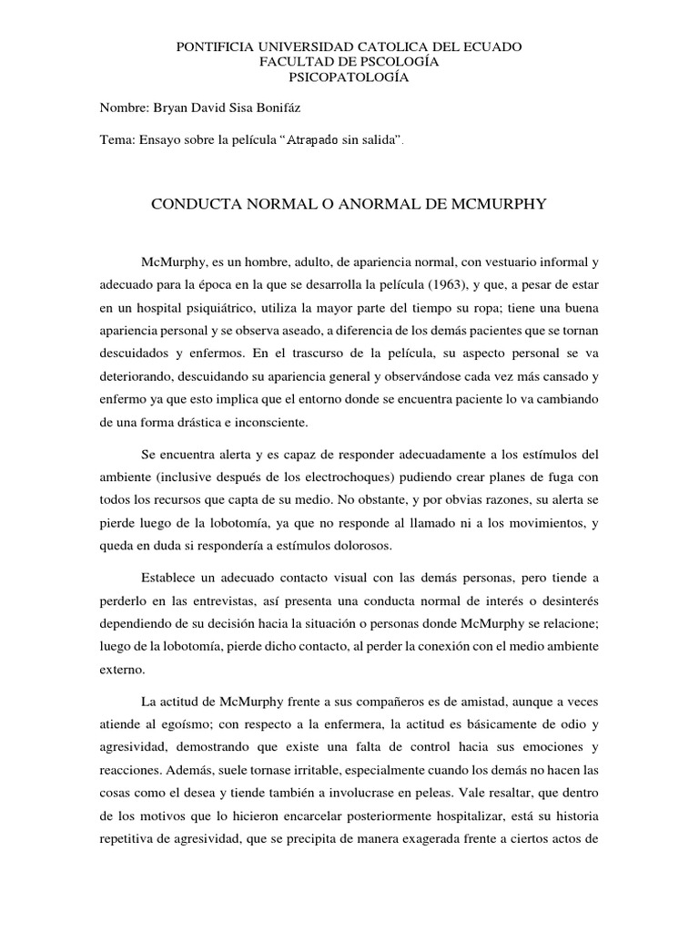 Ensayo Conducta Normal Anormal | Comportamiento | Conceptos psicologicos