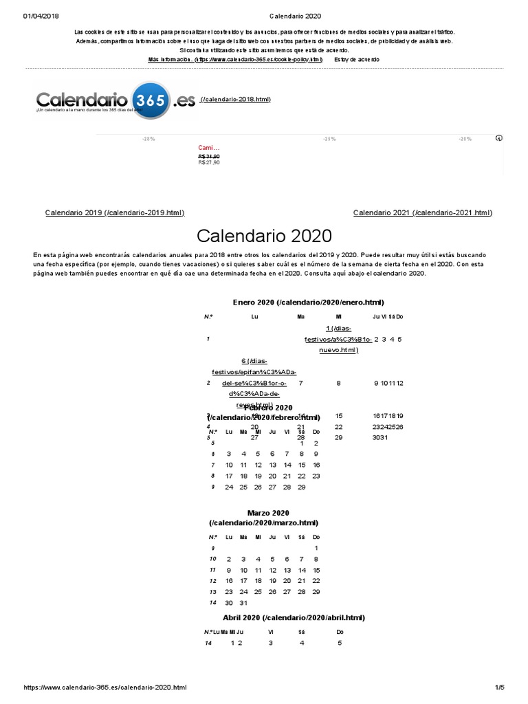 Calendario 2020 PDF | PDF | Calendario | Informática y tecnología de la ...
