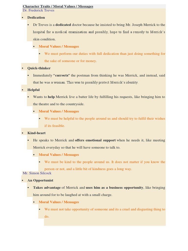 Moral Values / Messages: Dr. Frederick Treves | PDF