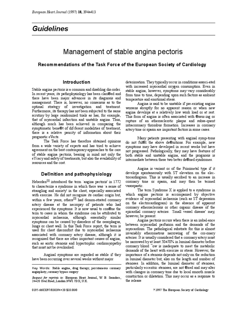 Guidelines: Management of Stable Angina Pectoris | PDF | Coronary ...