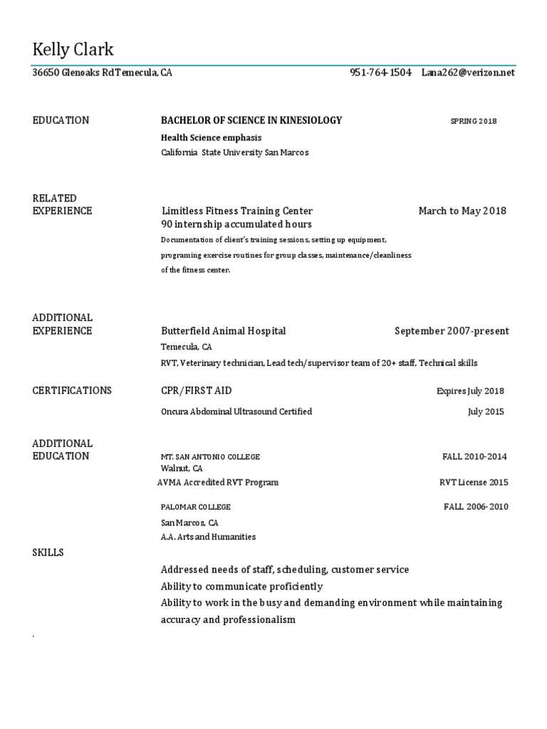 Kelly Clark Resume Internship | PDF