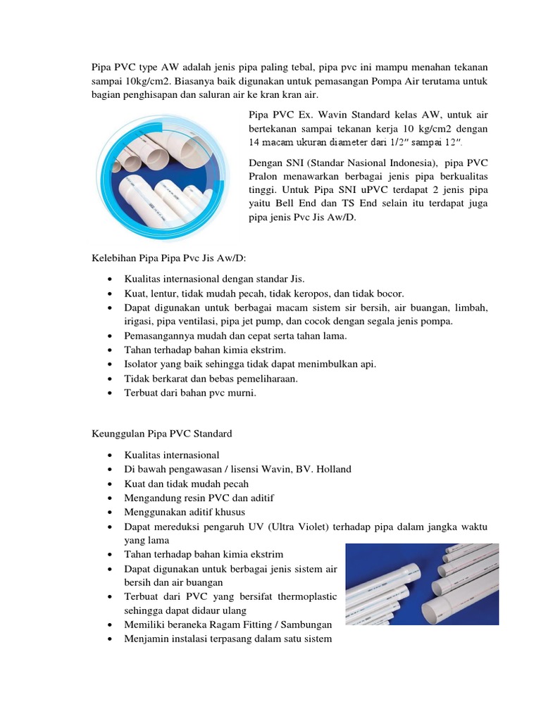 Spesifikasi Pipa PVC Type AW Revisi 1 | PDF