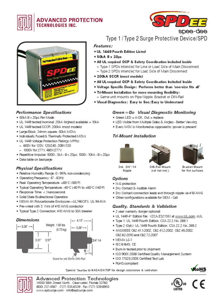 Spee-Dee: Type 1 / Type 2 Surge Protective Device/SPD | PDF ...