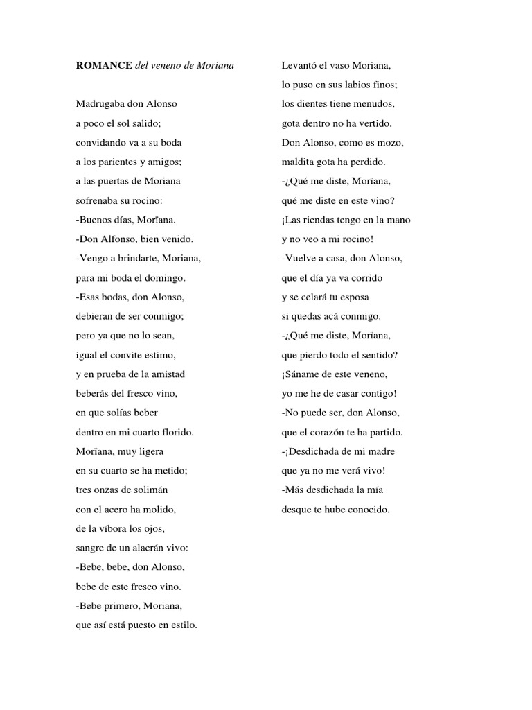ROMANCE Del Veneno de Moriana | PDF