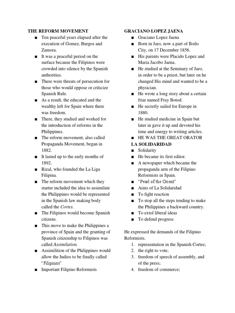 The Reform Movement Graciano Lopez Jaena | PDF | Philippines