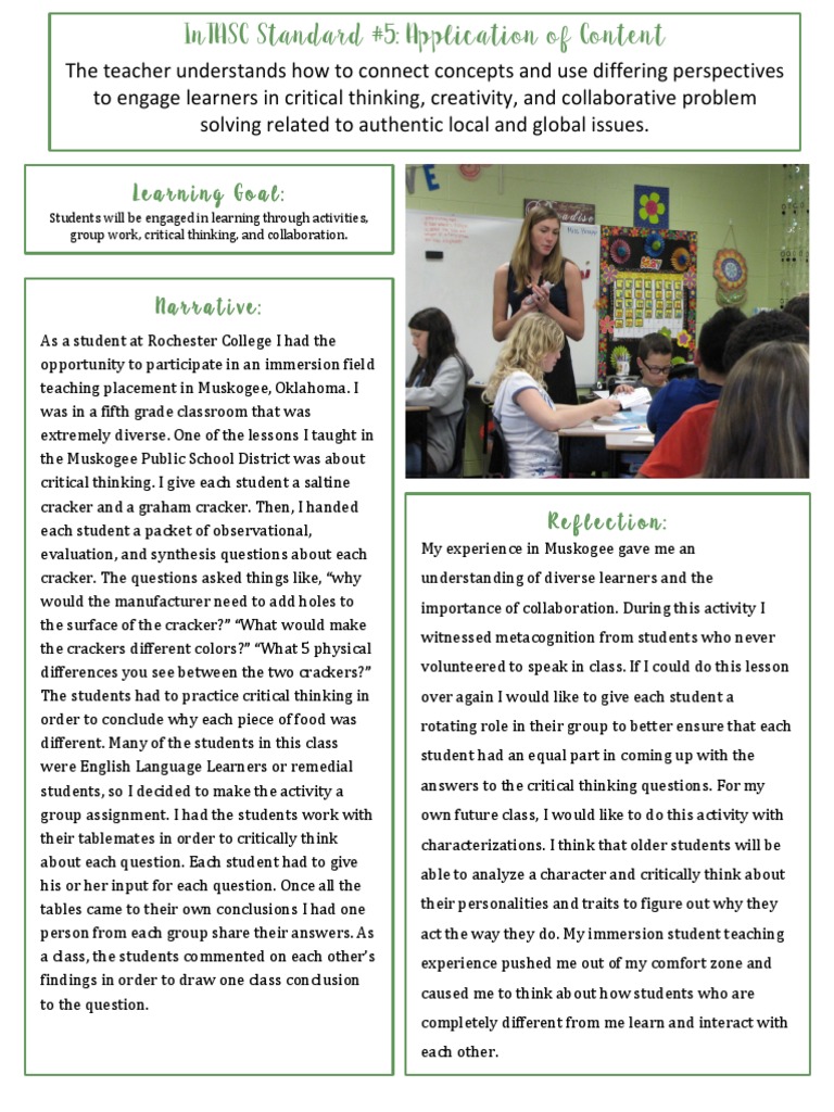 Intasc Standard 5 - Portfolio | PDF | Critical Thinking | Teachers