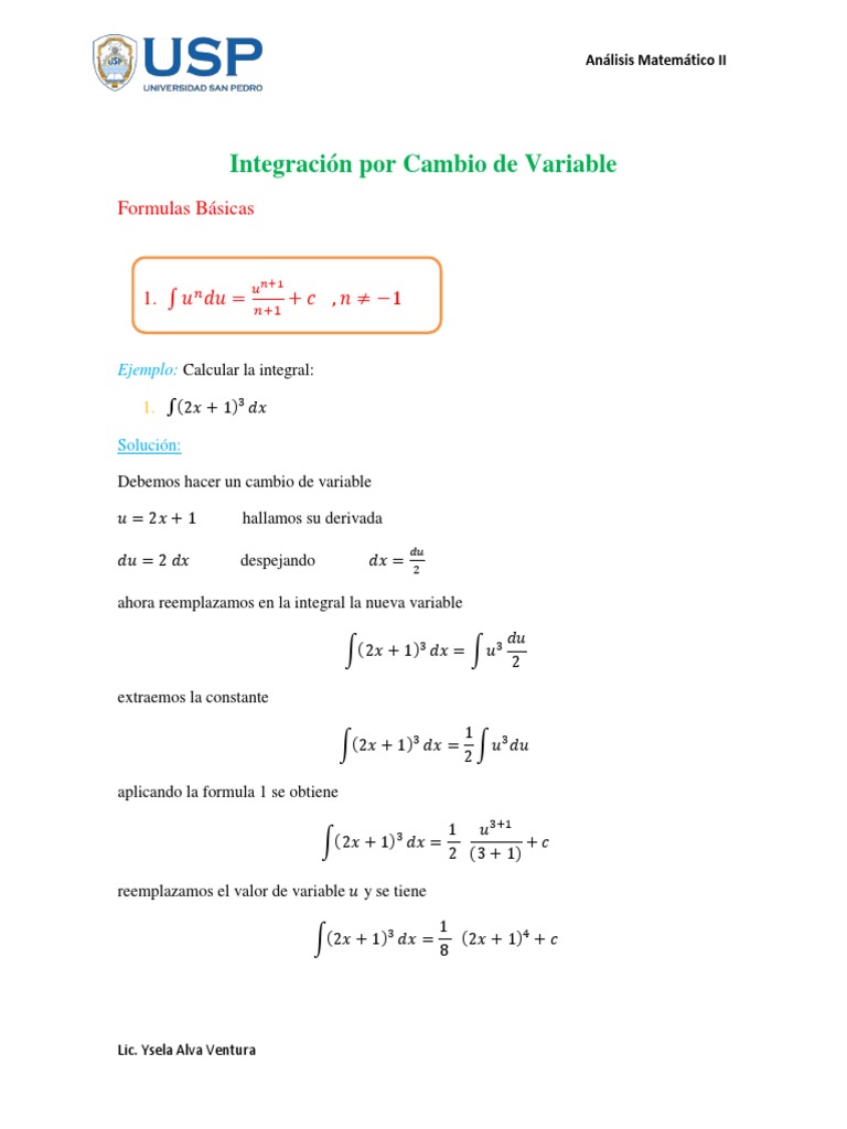 Integración Por Cambio de Variable | Integral | Fórmula