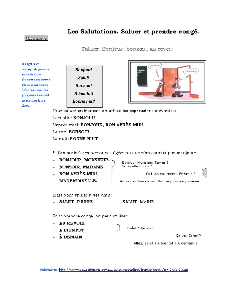 Doc. 0 - Saluer Et Prendre Conge PDF | PDF | Arts du langage et ...