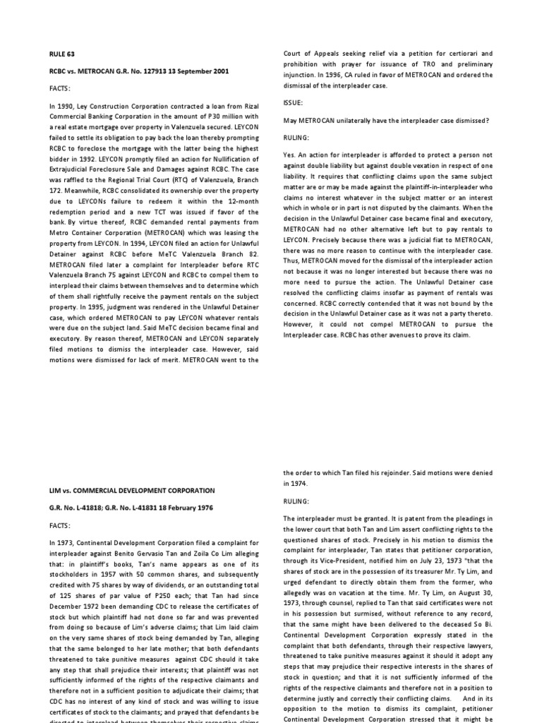 Interpleader Cases | PDF | Lawsuit | Lease