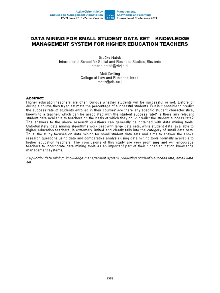 Data Mining For Small Student Data Set - Knowledge Management System ...