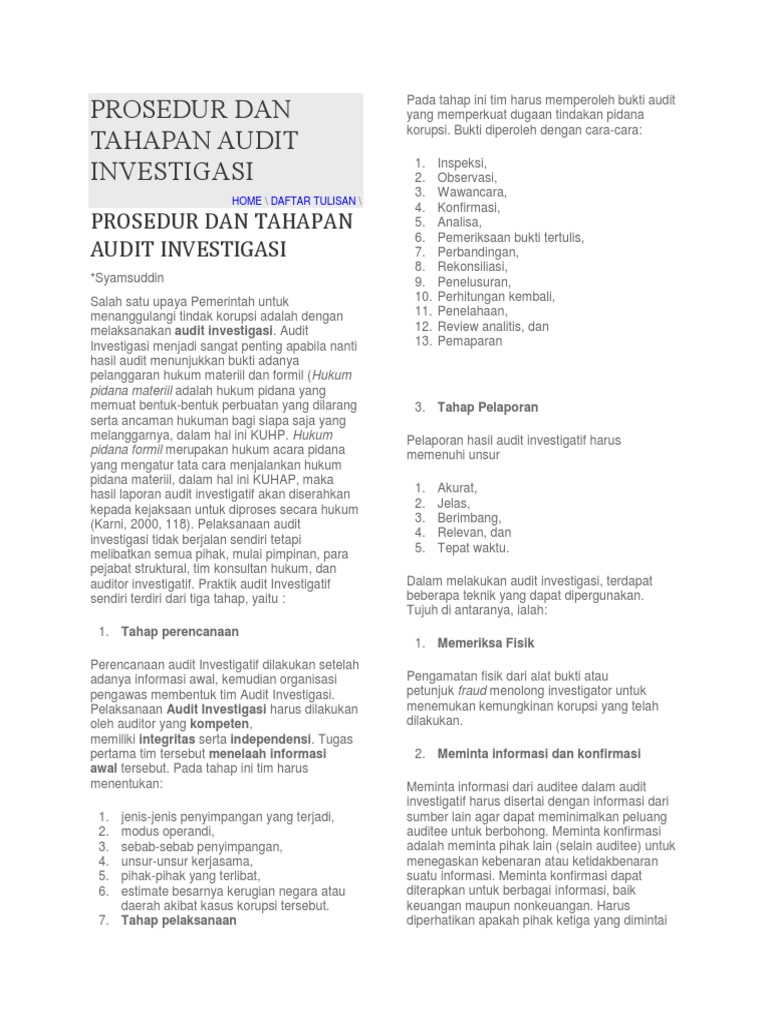 Prosedur Dan Tahapan Audit Investigasi | PDF