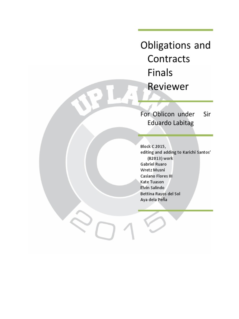 Oblicon Finals Reviewer 2015 | PDF | Negligence | Tort