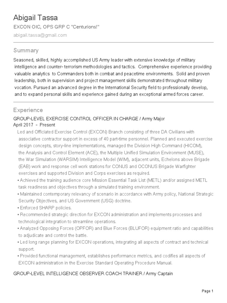 Resume Abigailtassa | PDF | Military Intelligence | Counterintelligence