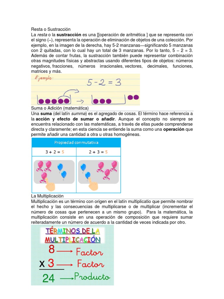 Conceptos Clave de la Resta | PDF | Sustracción | División (Matemáticas)