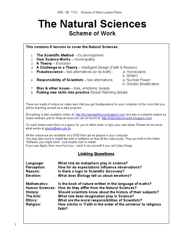 TOK Natural Science Scheme | PDF | Homeopathy | Intelligent Design