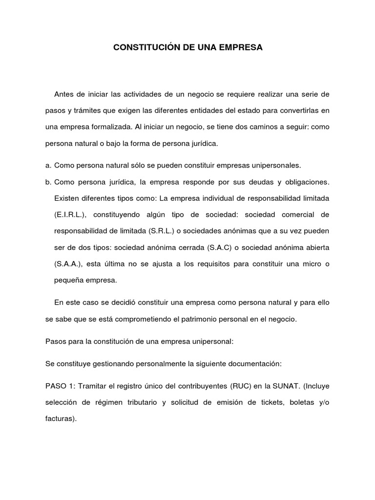 Constitución de Una Empresa | PDF | Business | Negocios (general)