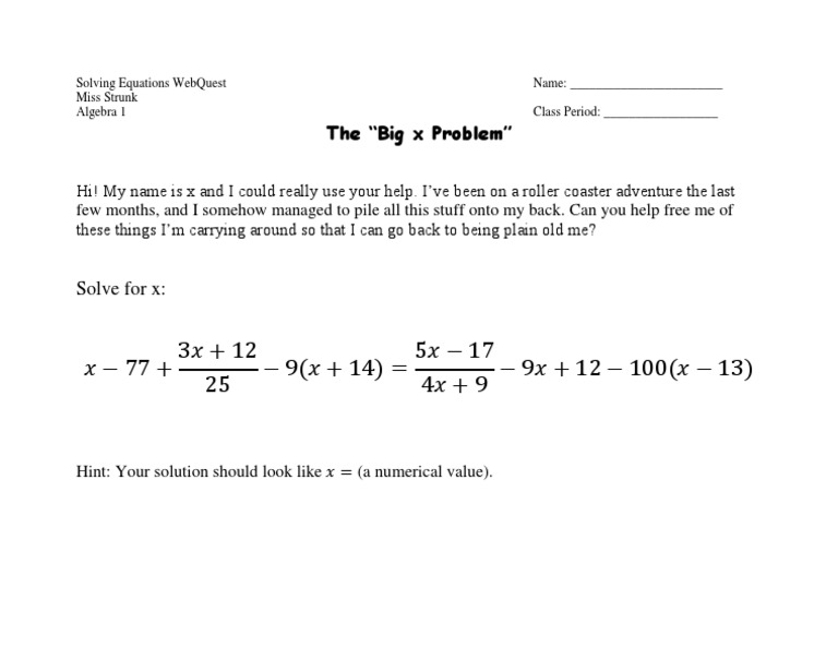 Algebra 1 Equation Challenge | PDF | Teaching Methods & Materials ...