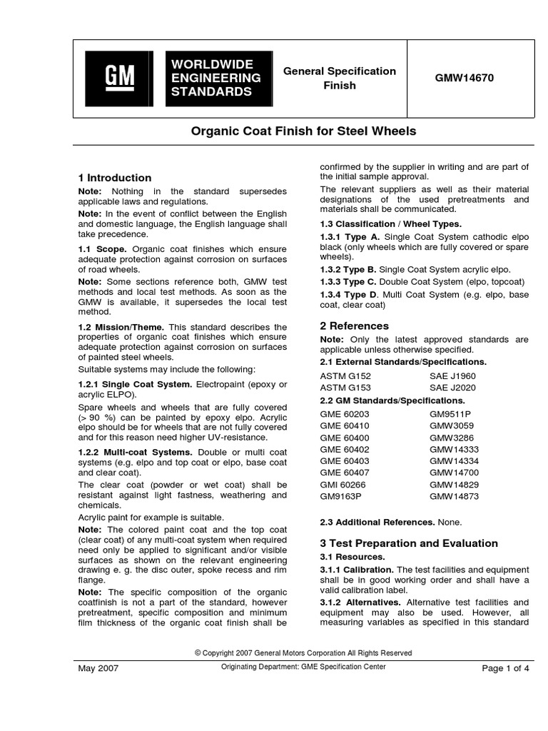 Organic Coat GMW 14670 PDF | PDF | Corrosion | Specification (Technical ...
