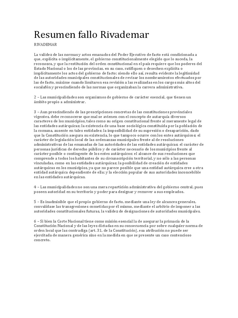 Resumen Fallo Rivademar | PDF | Constitución | Gobierno