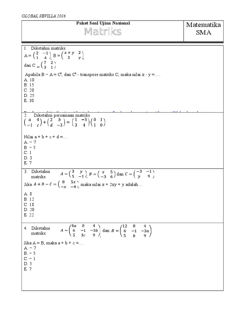 Soal Matriks Un | PDF