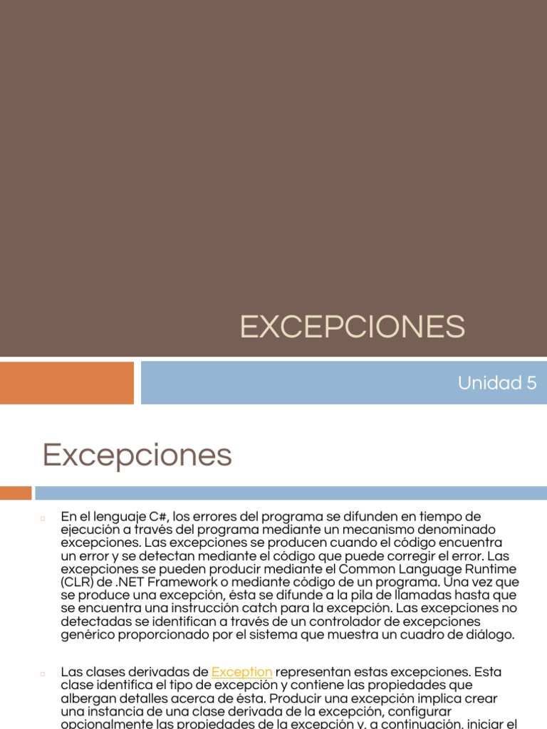 Excepciones C Pdf C Sharp Lenguaje De Programación Programa De 6898