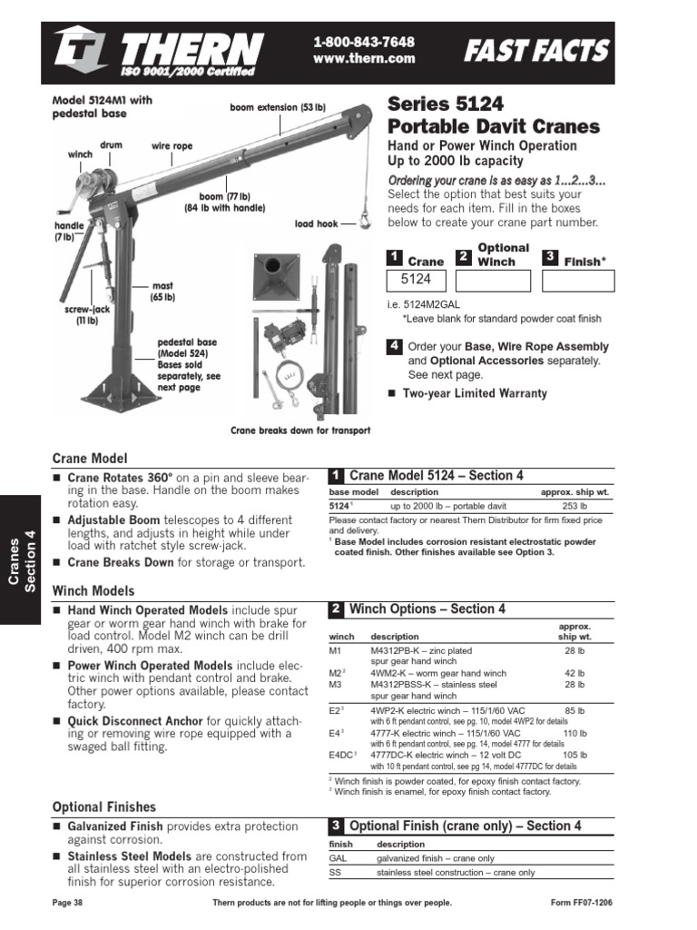 Davit Arm - 0.9mt - Thern 1te 5124 | PDF | Crane (Machine) | Galvanization