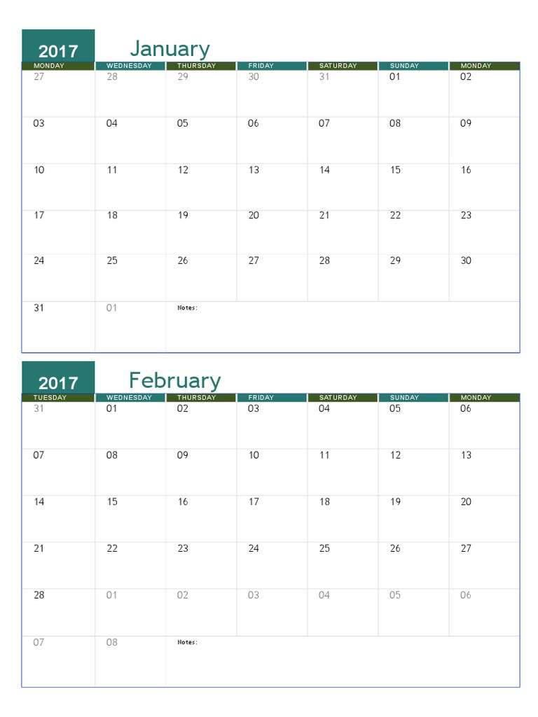 January: Monday Wednesday Thursday Friday Saturday Sunday Monday | PDF