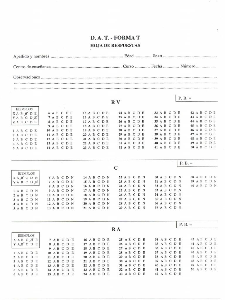 DAT Hojas de Respuestas | PDF